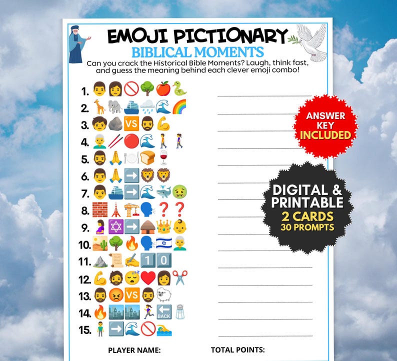 Bible Emoji Pictionary Game, 30 Biblical Riddles, Sunday School ...