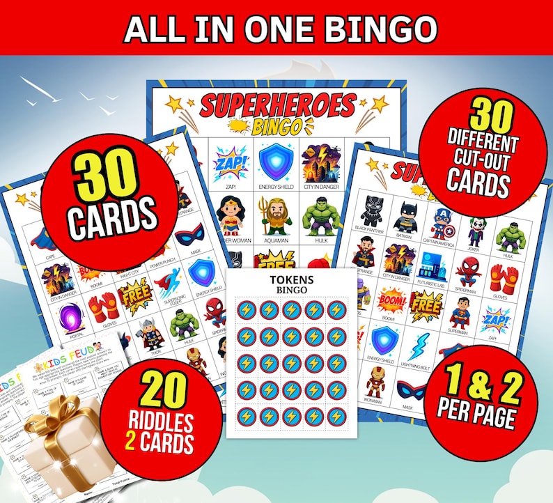 Superhero Bingo Printable Game, 30 Comic Superheroes Bingo Cards, Fun ...