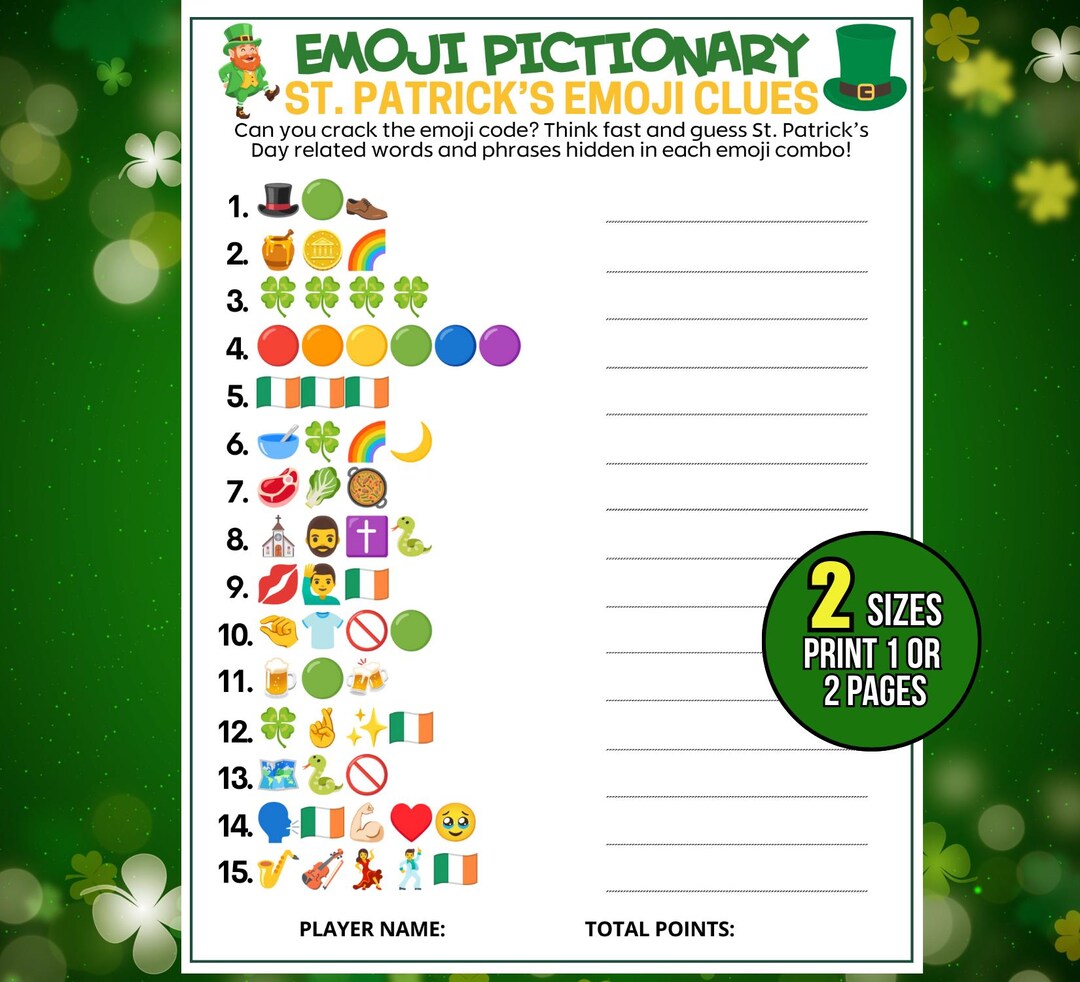 St Patricks Emoji Game, Guess the St Patricks Emoji Puzzle, Printable ...