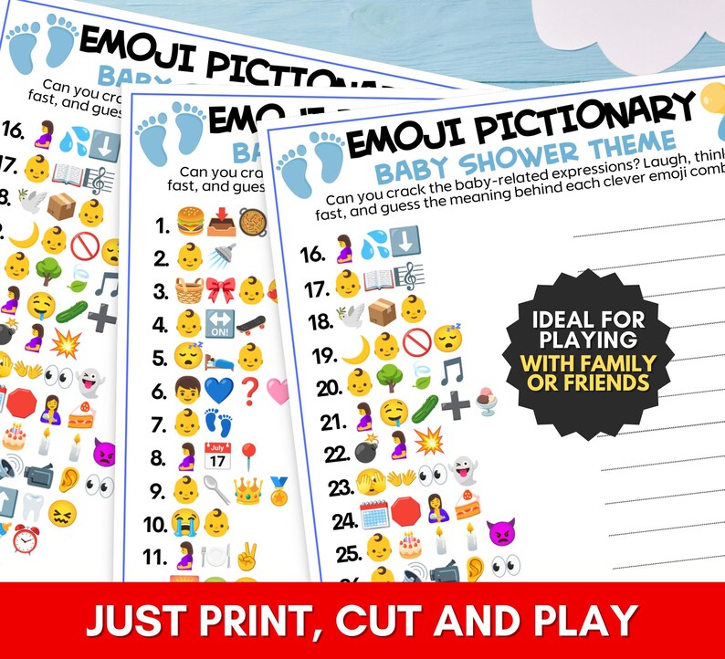 Emoji Pictionary Baby Shower Game Printable, 30 Baby Emoji Riddles, Fun ...