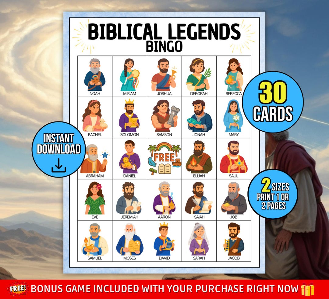 Bible Characters Printable Bingo Game for Kids, Youth Group Icebreaker ...