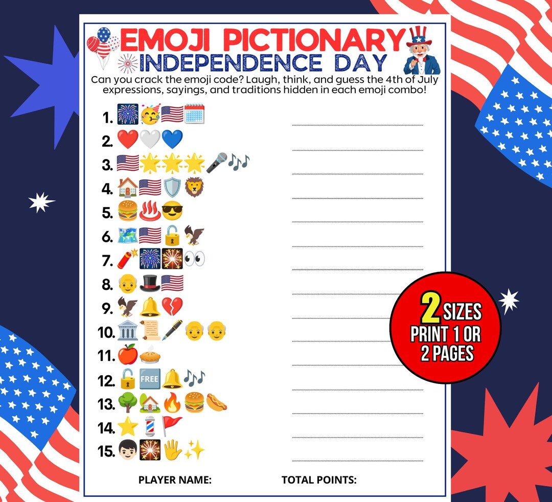 Independence Day Emoji Game, Fourth of July Emoji Puzzles, Printable ...