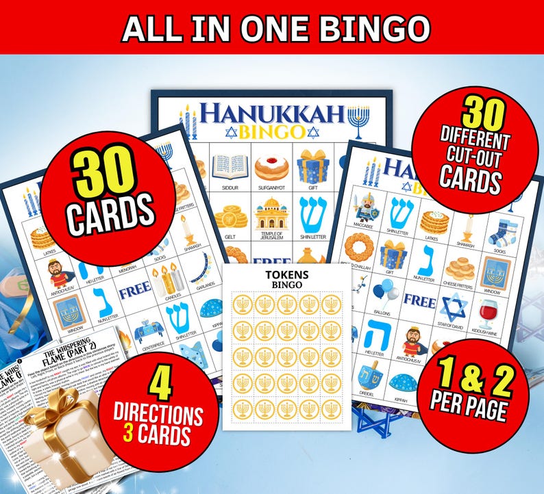30 Hanukkah Bingo Printable Game, Chanukah Activity for Kids & Family ...