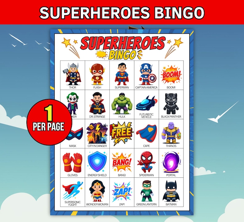 Superhero Bingo Printable Game, 30 Comic Superheroes Bingo Cards, Fun ...