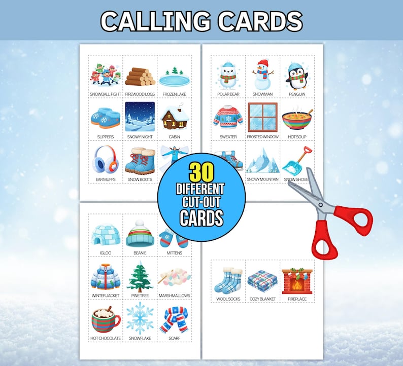 30 Winter Bingo Cards Printable Game Set, Winter Wonderland Family Fun ...