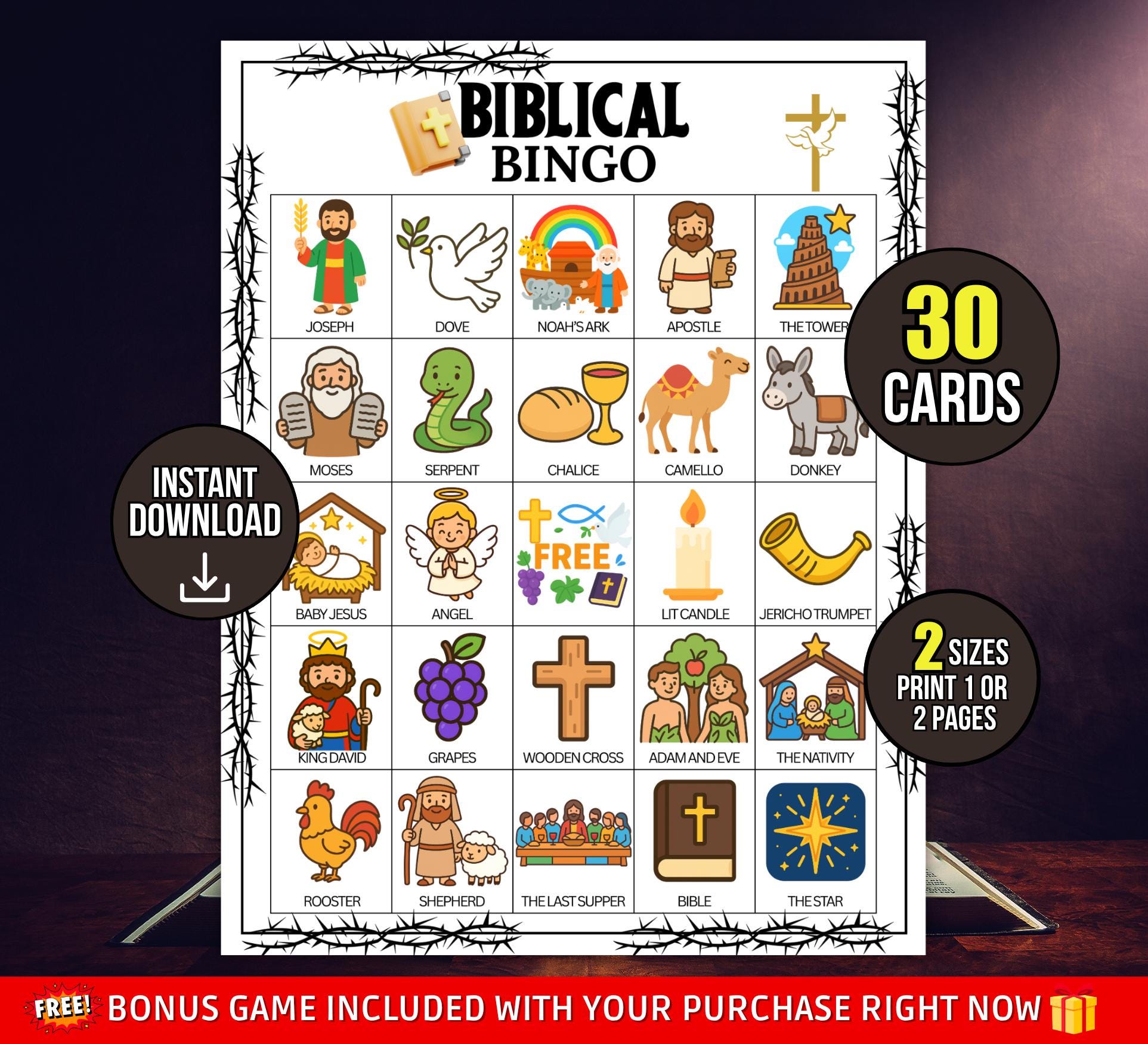 Bible Bingo Printable Game, Biblical Bingo Cards Instant Download ...