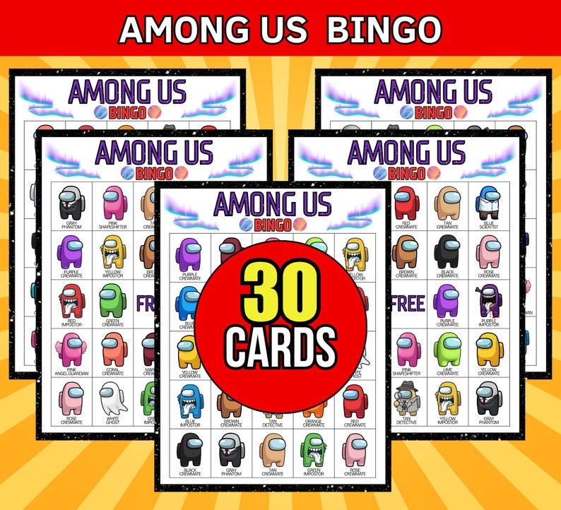 30 Among Us Printable Bingo Cards, Space Impostor Kids Game Classroom ...