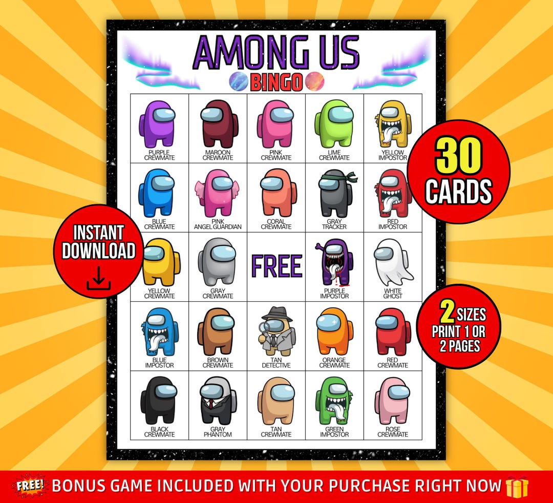 30 Among Us Printable Bingo Cards, Space Impostor Kids Game Classroom ...