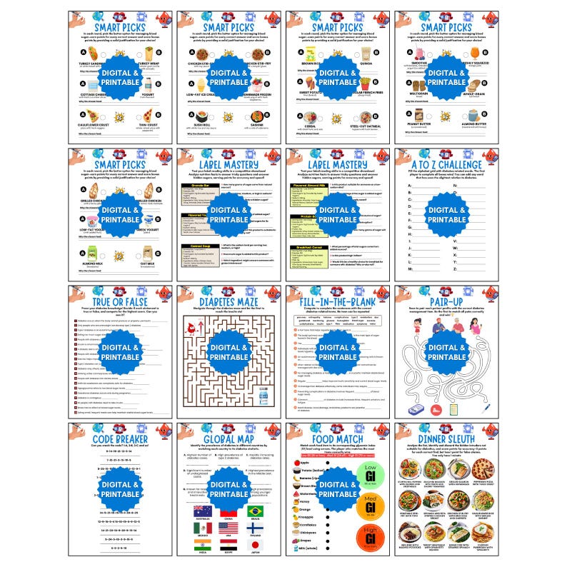 Diabetes Games and Activities Bundle, +30 Fun Printable Games for ...