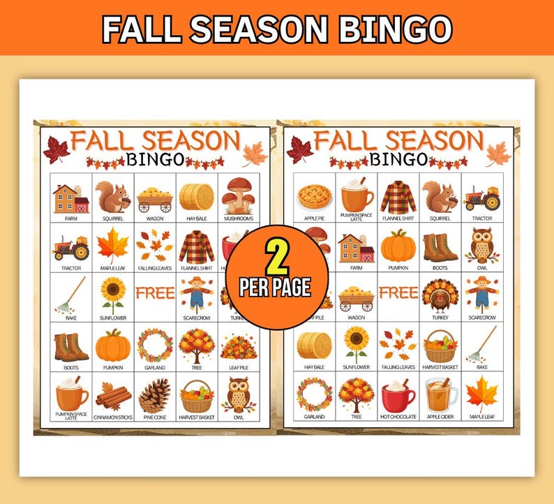 30 Fall Bingo Cards Printable, Fun Thanksgiving Party Game, Autumn ...