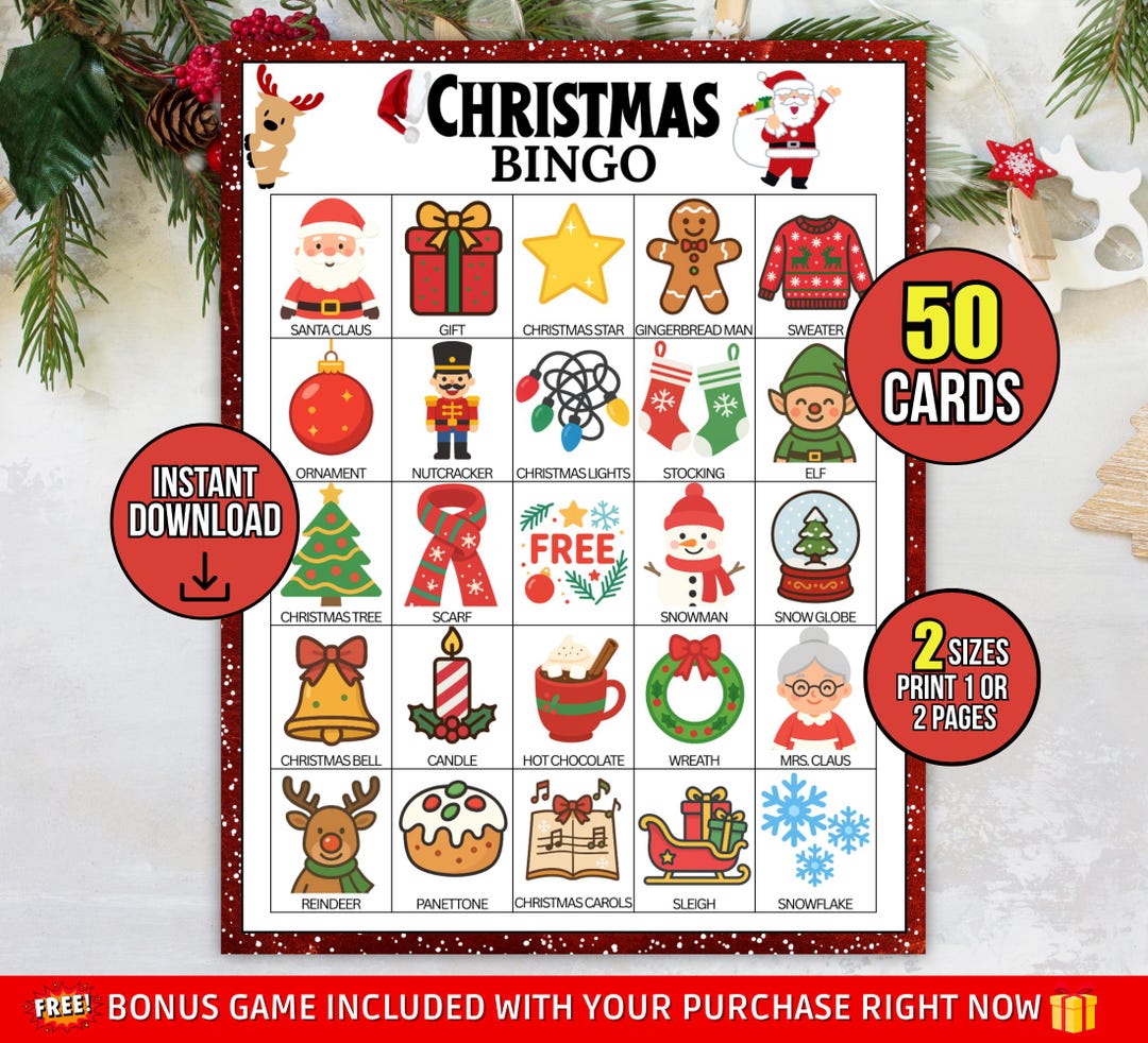 Christmas Bingo Printable Game, 50 Holiday Bingo Cards PDF, Kids ...