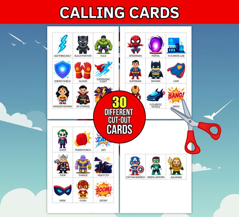 Superhero Bingo Printable Game, 30 Comic Superheroes Bingo Cards, Fun ...