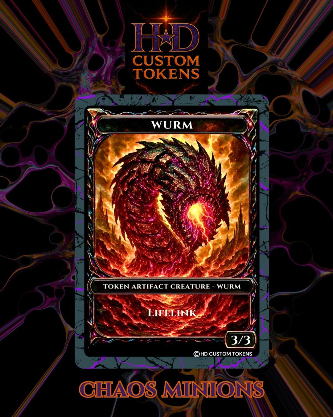 Custom MTG Lifelink Wurm Token: Dreadborne Chaos Minions Limited Set - Etsy
