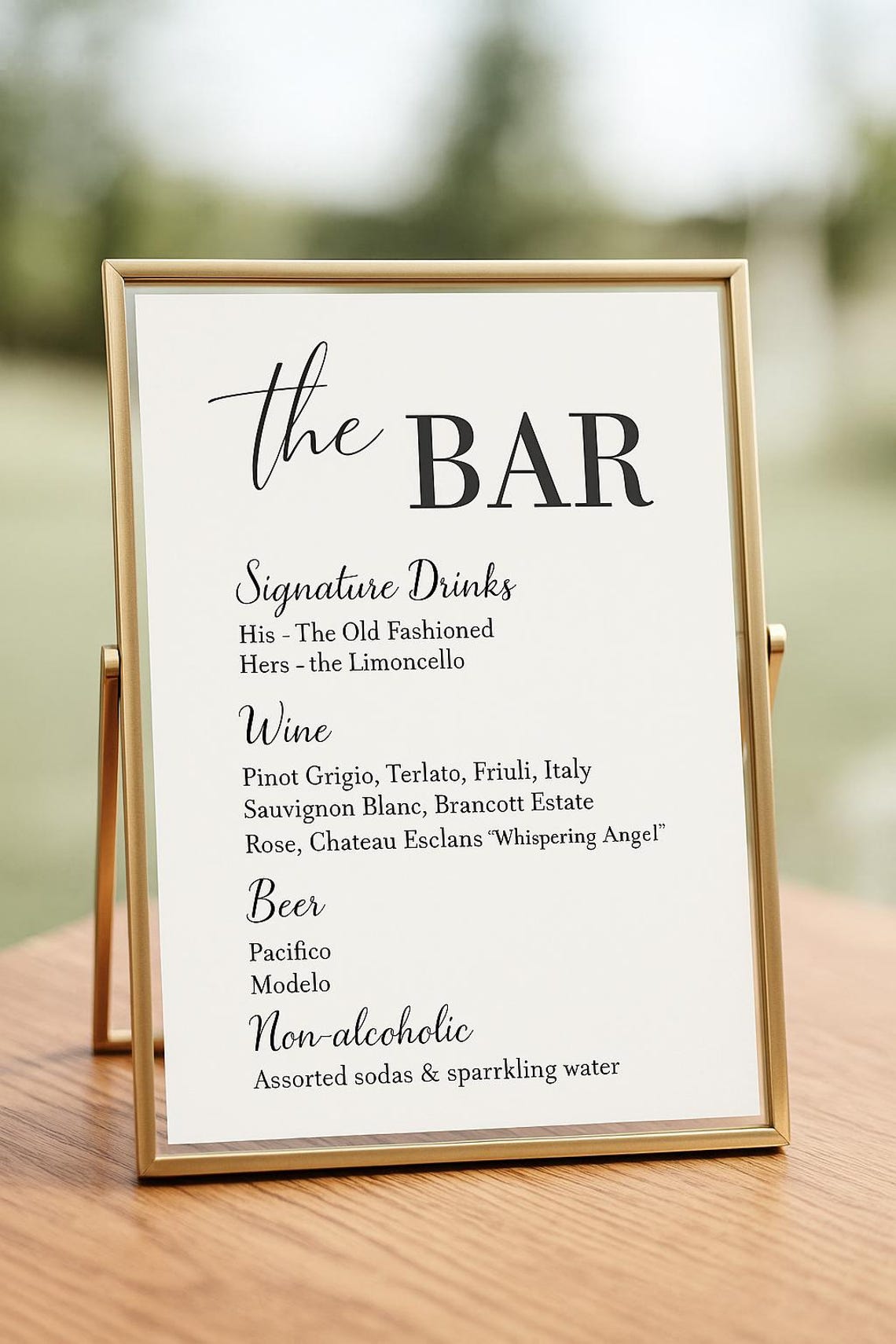 Elegant Bar Menu Sign, Wedding and Bridal Shower Bar Menu Template ...