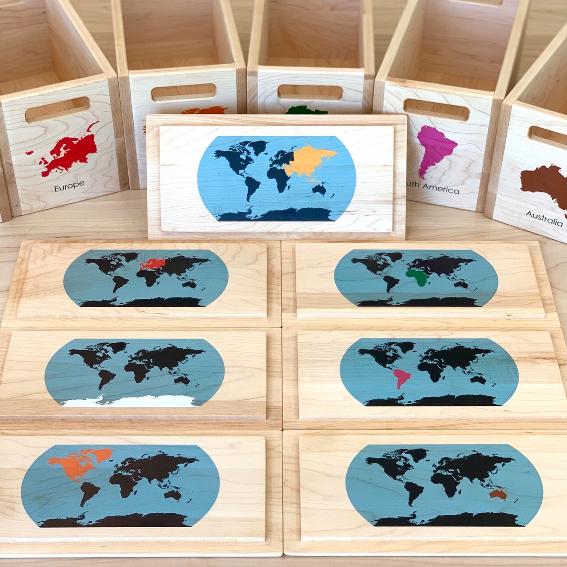 SET OF 7 Montessori Continent Boxes - Etsy