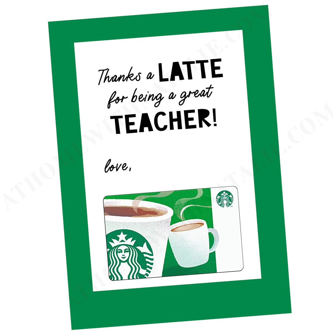 IMMEDIATE DOWNLOAD- Starbucks Teacher Gift Card Holder-printable PDF - Etsy