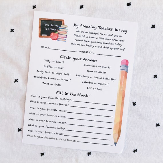 INSTANT Download-Teacher Survey: Get To Know Your Teacher Printable PDF ...