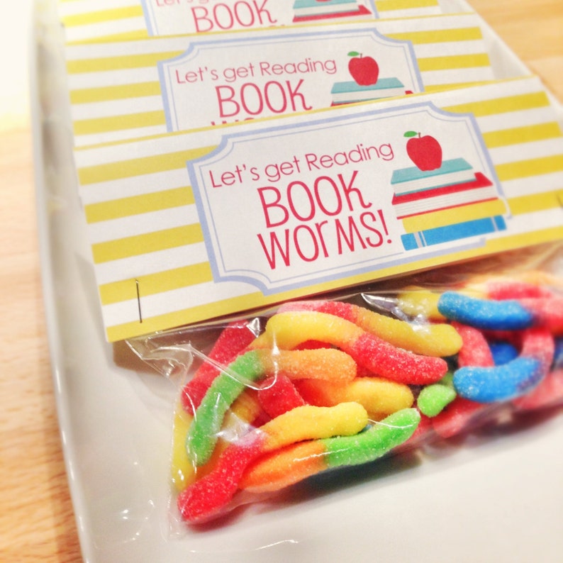 INSTANT Download-back to School Treat Bag Tags: Book Worm - Etsy