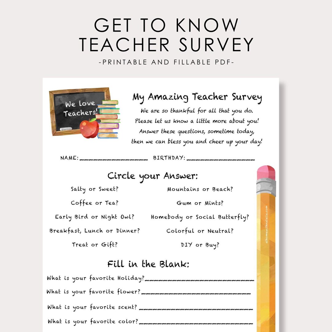 INSTANT Download-teacher Survey: Get to Know Your Teacher Printable PDF ...