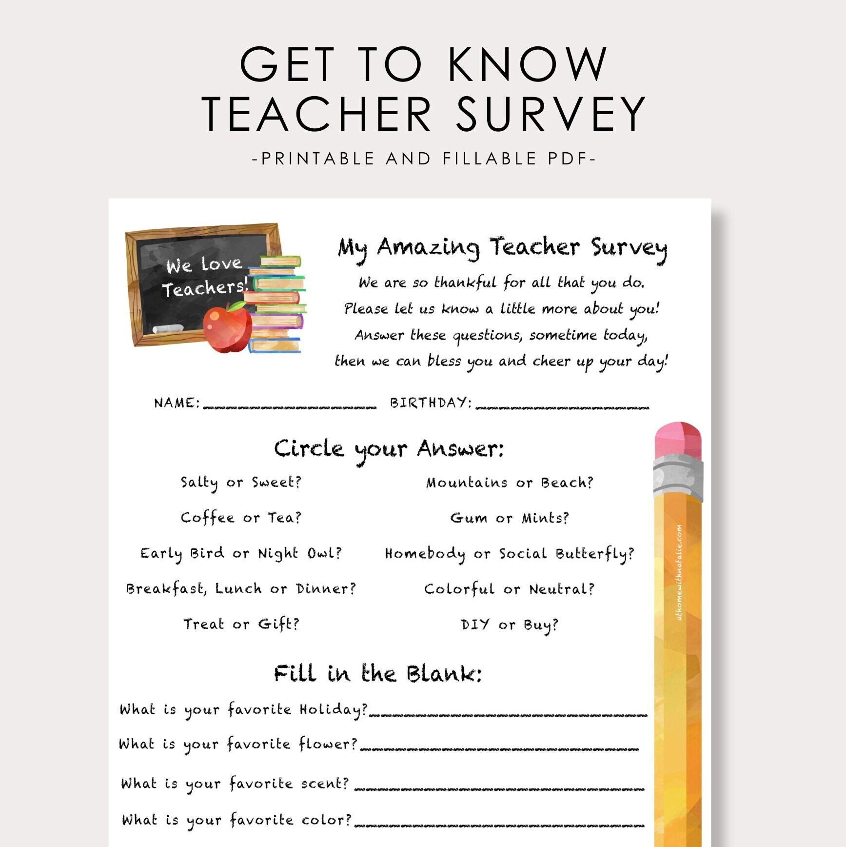 INSTANT Download-teacher Survey: Get to Know Your Teacher Printable PDF ...
