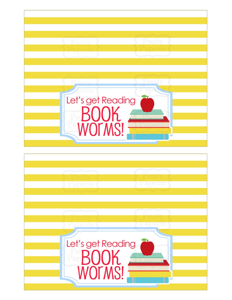 INSTANT Download-back to School Treat Bag Tags: Book Worm - Etsy