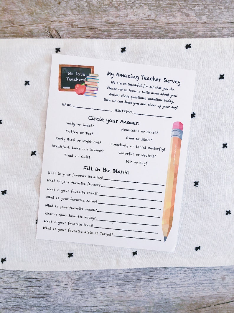 INSTANT Download-teacher Survey: Get to Know Your Teacher Printable PDF ...
