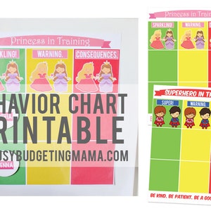 Behavior Chart Printable Package princess Superheroes PDF - Etsy