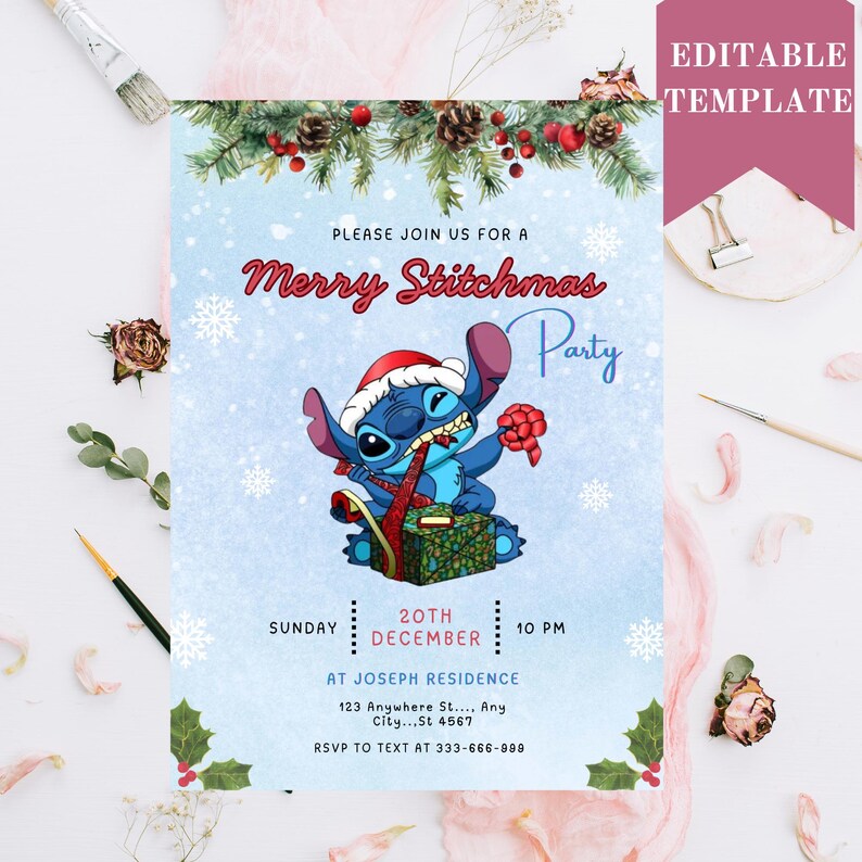Stitch Christmas Party Invitation, Editable Template (digital Card) - Etsy