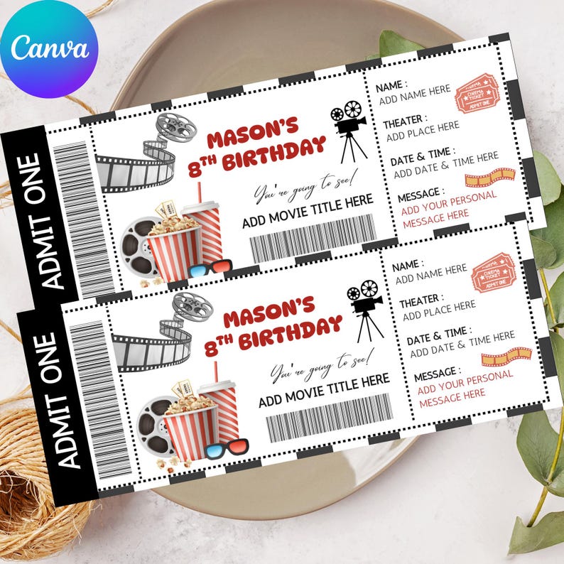 Editable Movie Ticket Birthday Invitation: Cinema Party, Any Age ...