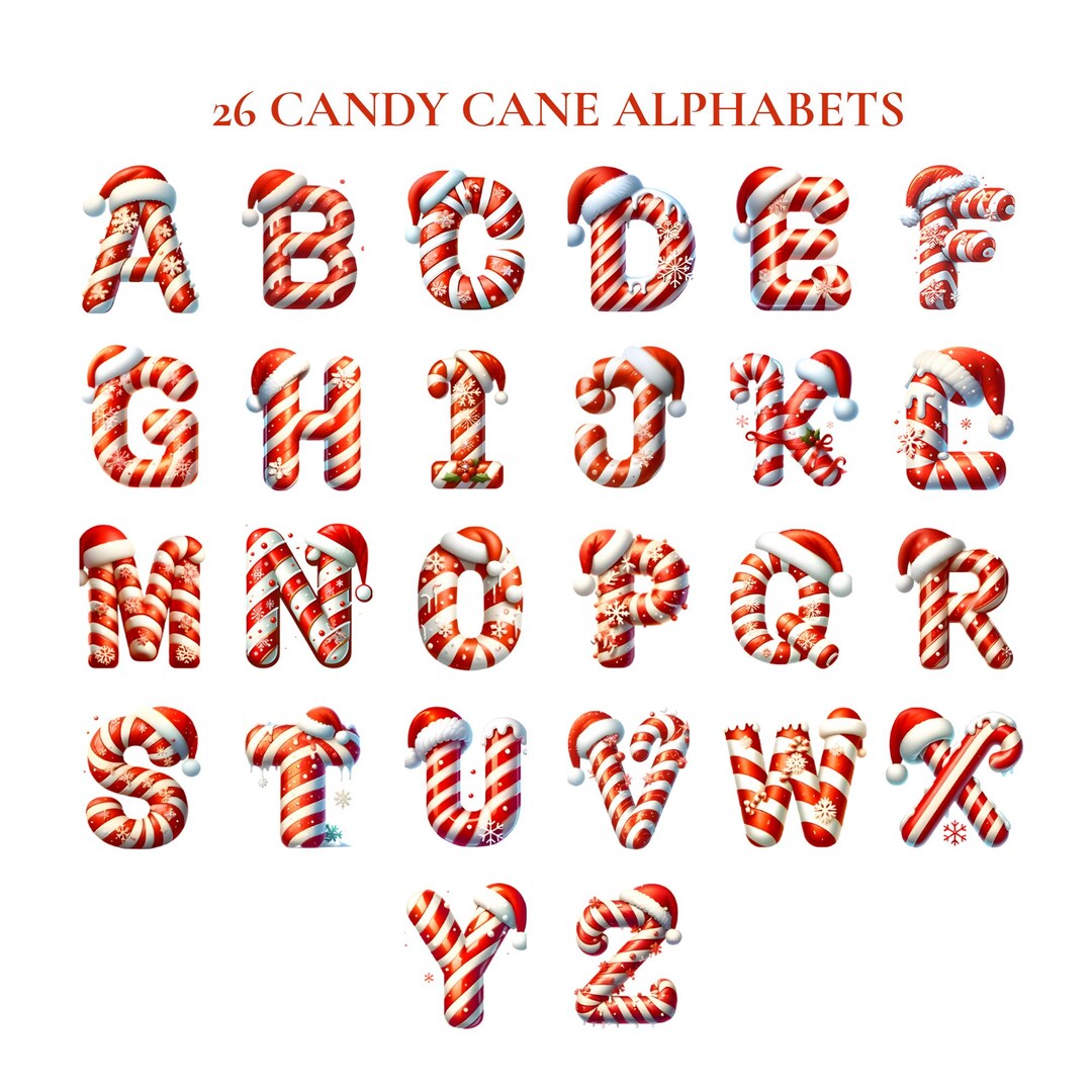 Candy Cane Alpha, Christmas Alphabet PNG Bundle, Candy Cane Letters ...
