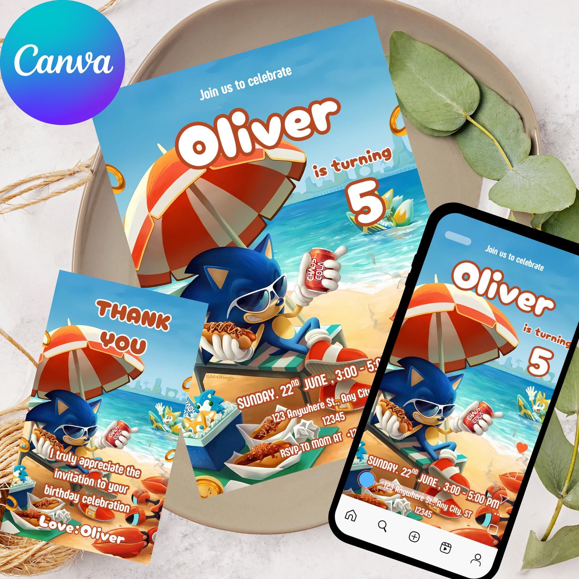 Sonic Pool Party Invitation: Kids Birthday E-invite (digital Download ...