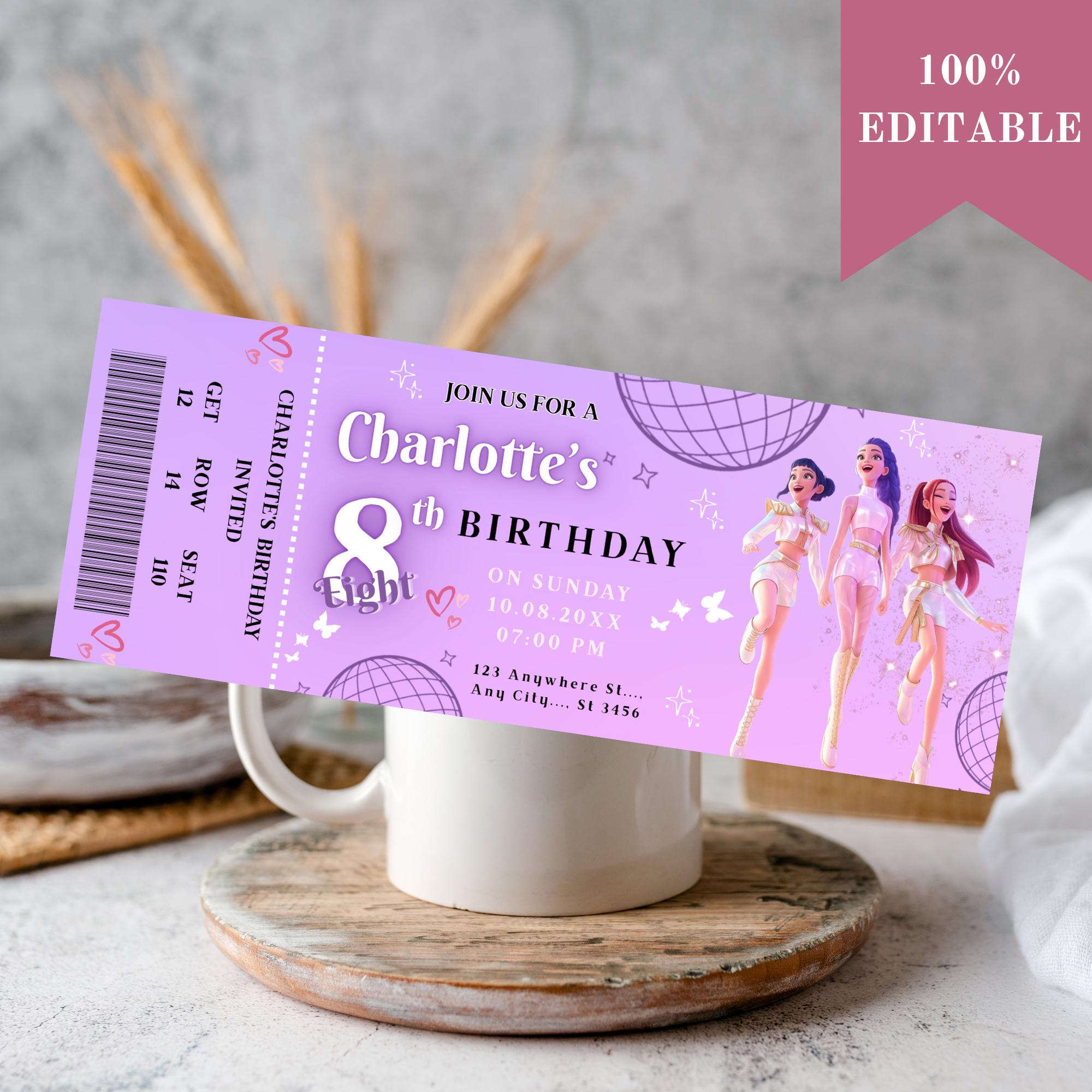 K-pop Birthday Invitation, Concert Ticket Party Pass (digital Download ...