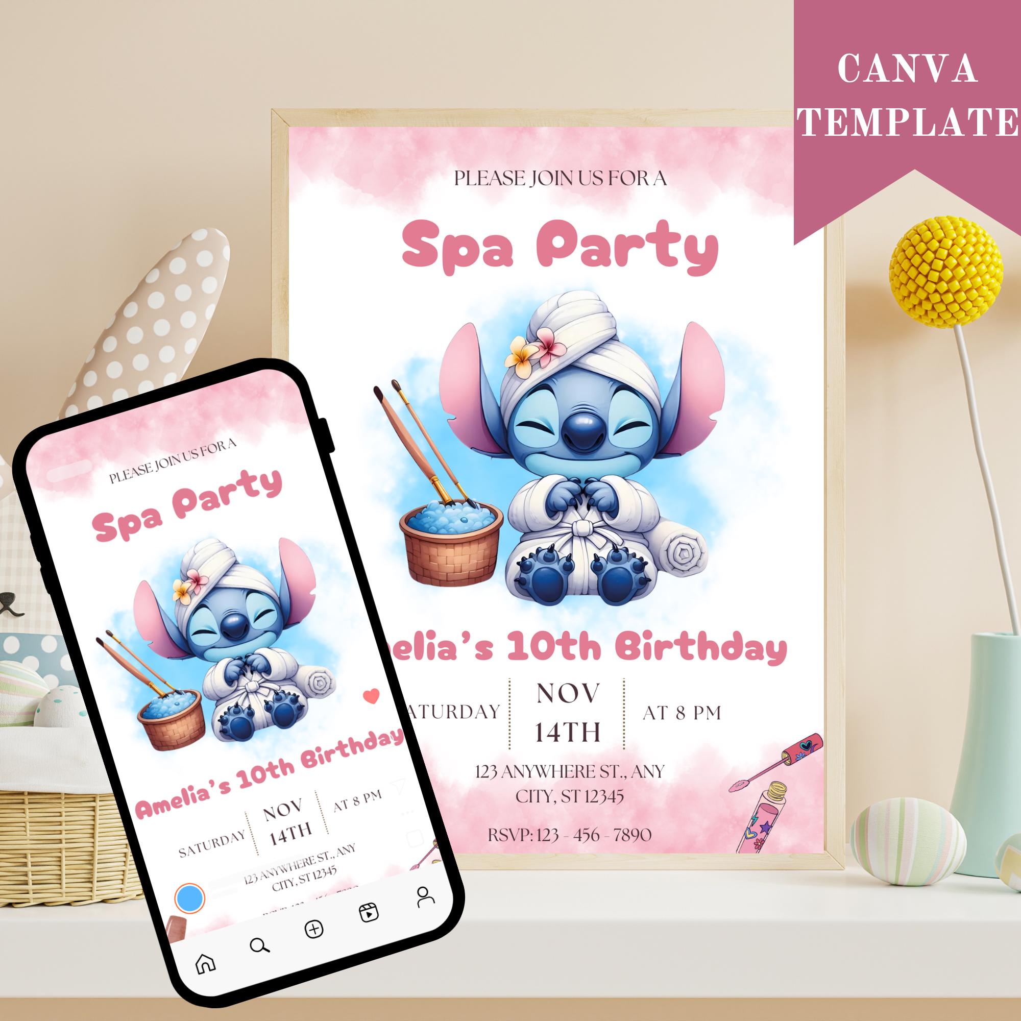 Stitch Sleepover Birthday Invitation: Pastel Spa Party (digital ...