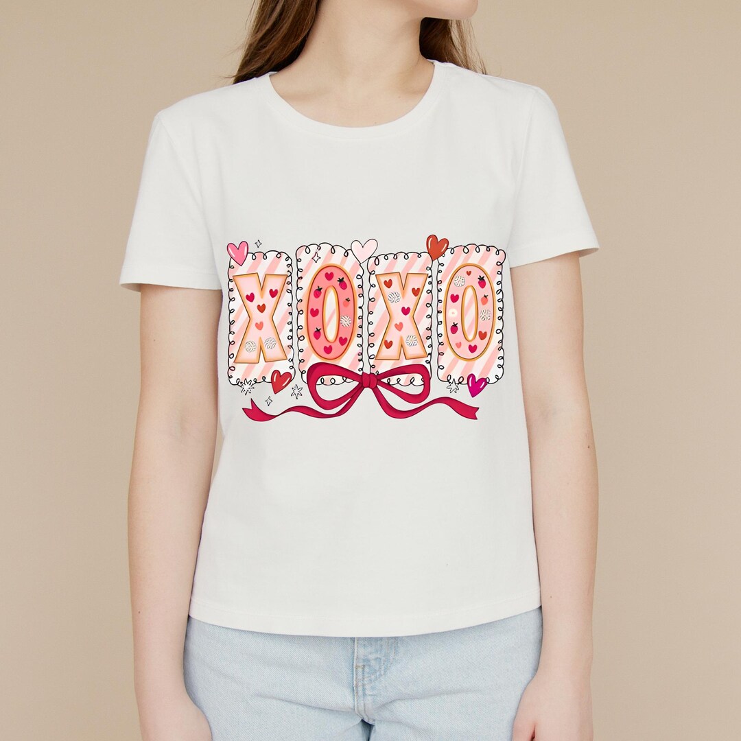 Preppy XOXO Valentine PNG, Pink Red Heart Coquette Design, Valentines ...