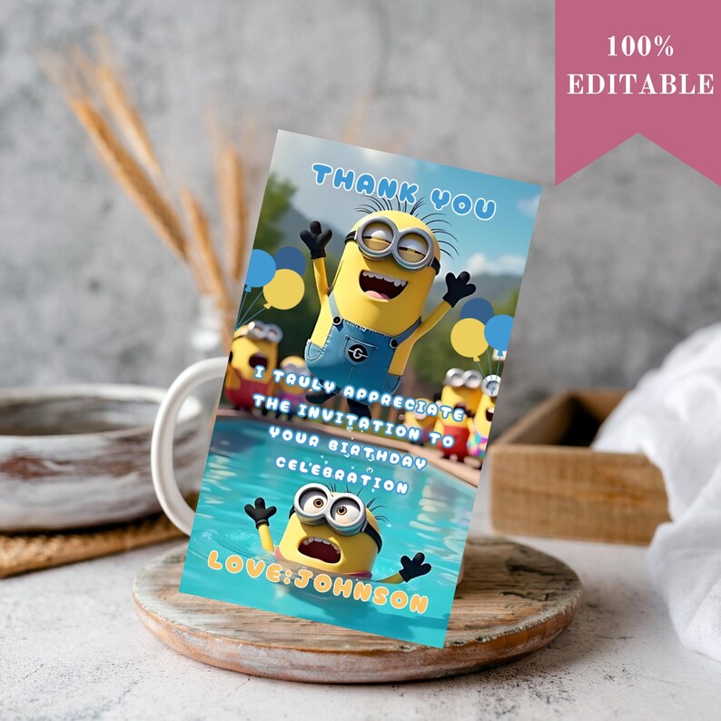 Editable Minion Pool Party Birthday Invitation: Canva Template (digital ...