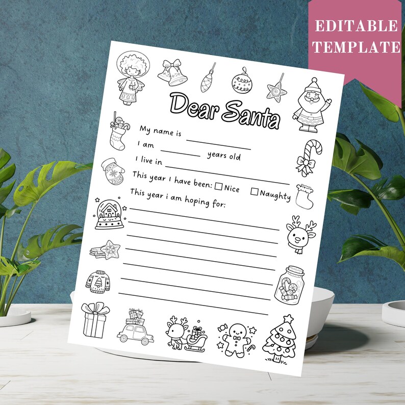 Letter to Santa Coloring Page, Christmas Wish List (printable PDF) - Etsy