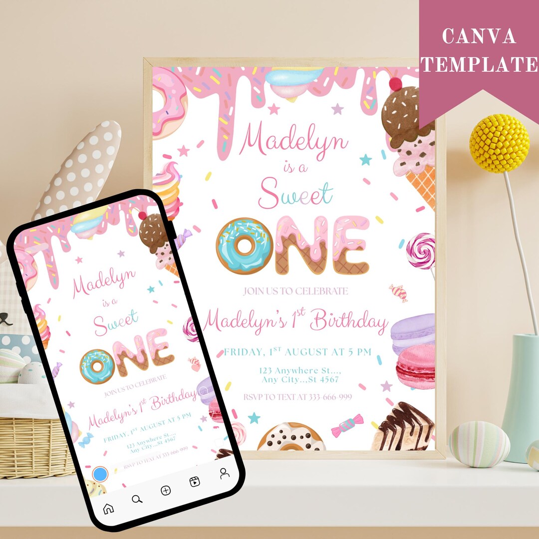 Sweet One Birthday Invitation: Pastel Dessert Theme (5x7, Digital ...