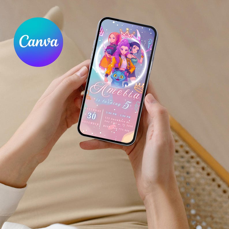 KPOP Demon Hunters Birthday Invitation, Editable Canva Template - Etsy