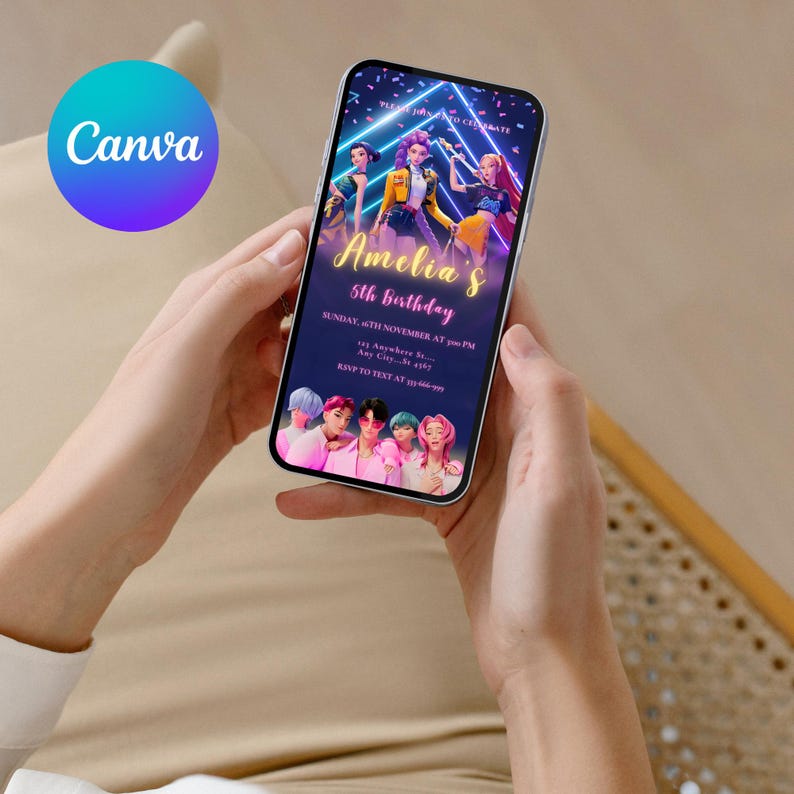 KPOP Demon Hunters Birthday Invitation, Editable Template (digital ...