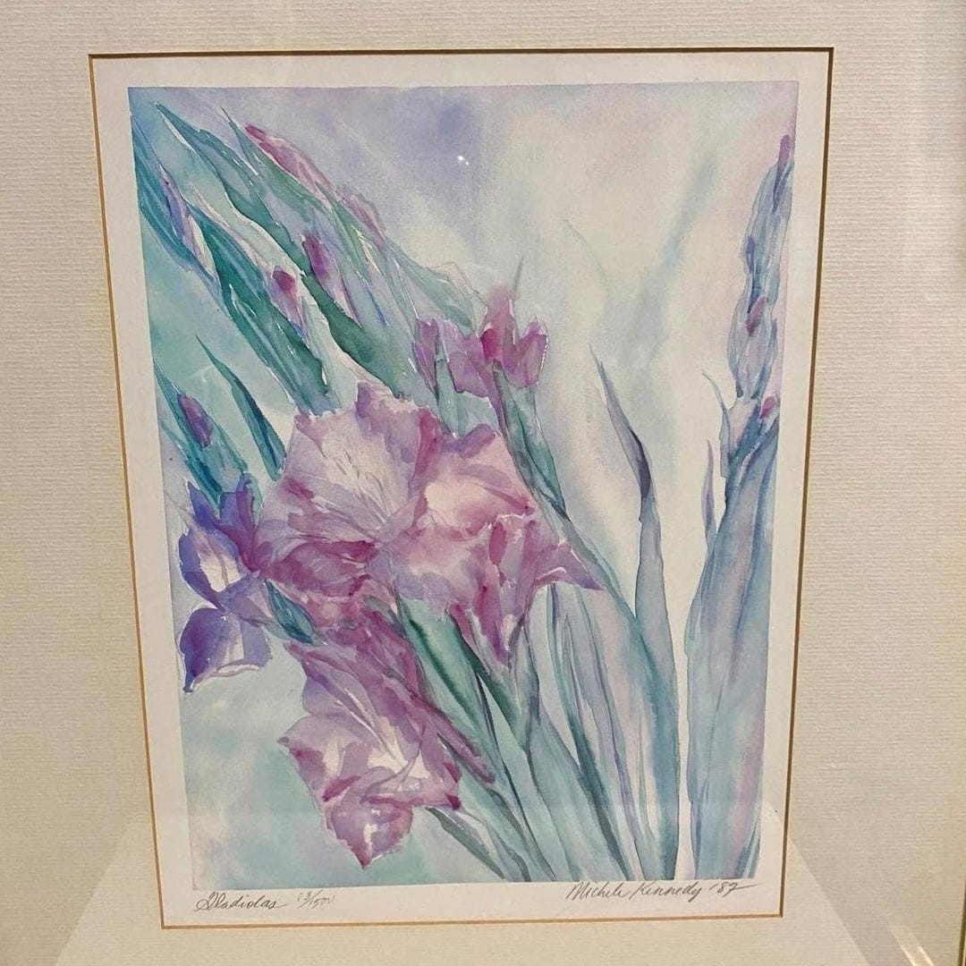Michele Kennedy Gladiolas Lithograph 1987 Signed Vintage Framed Floral ...