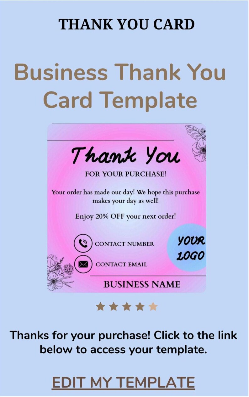 Editable Thank You Card Template – DIY Marketing Card for Small ...