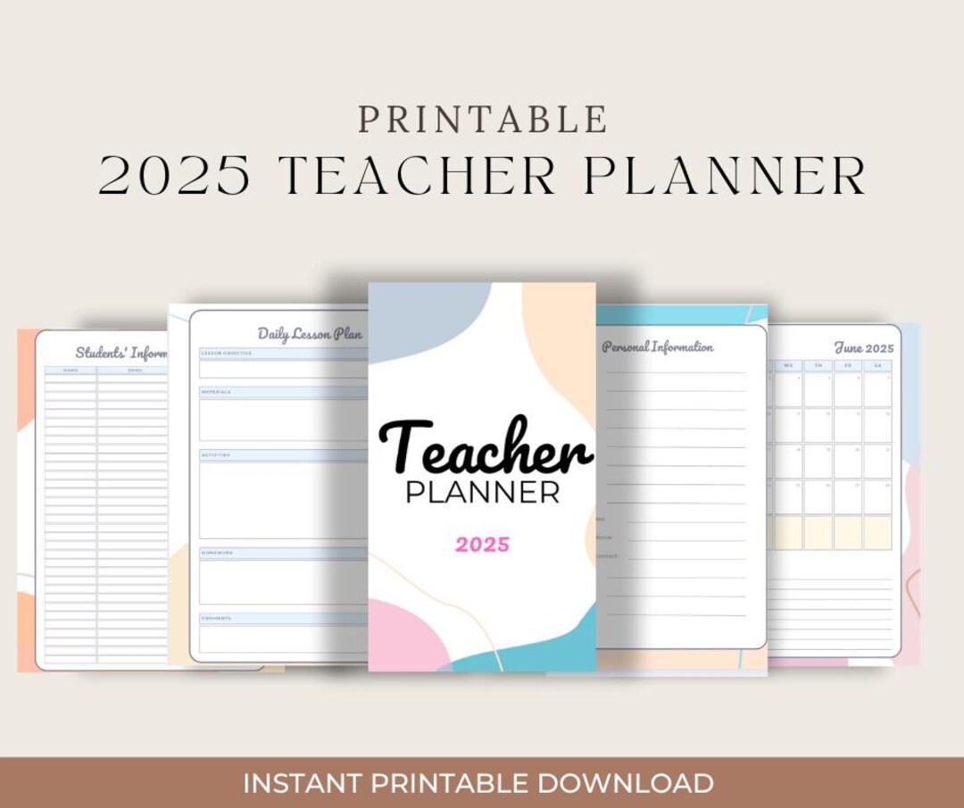 2025 Printable Teacher Planner – Instant Download, Rainbow Theme ...