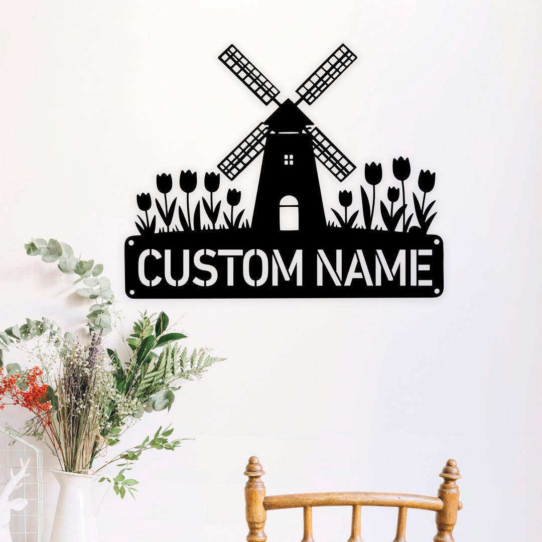 Personalized Windmill Metal Wall Art With LED Lights, Custom Name ...