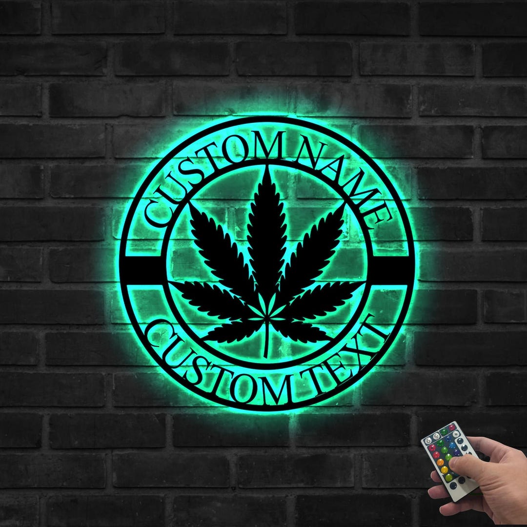 Custom Weed Metal Wall Art LED Light Personalized Marijuana Name Sign ...
