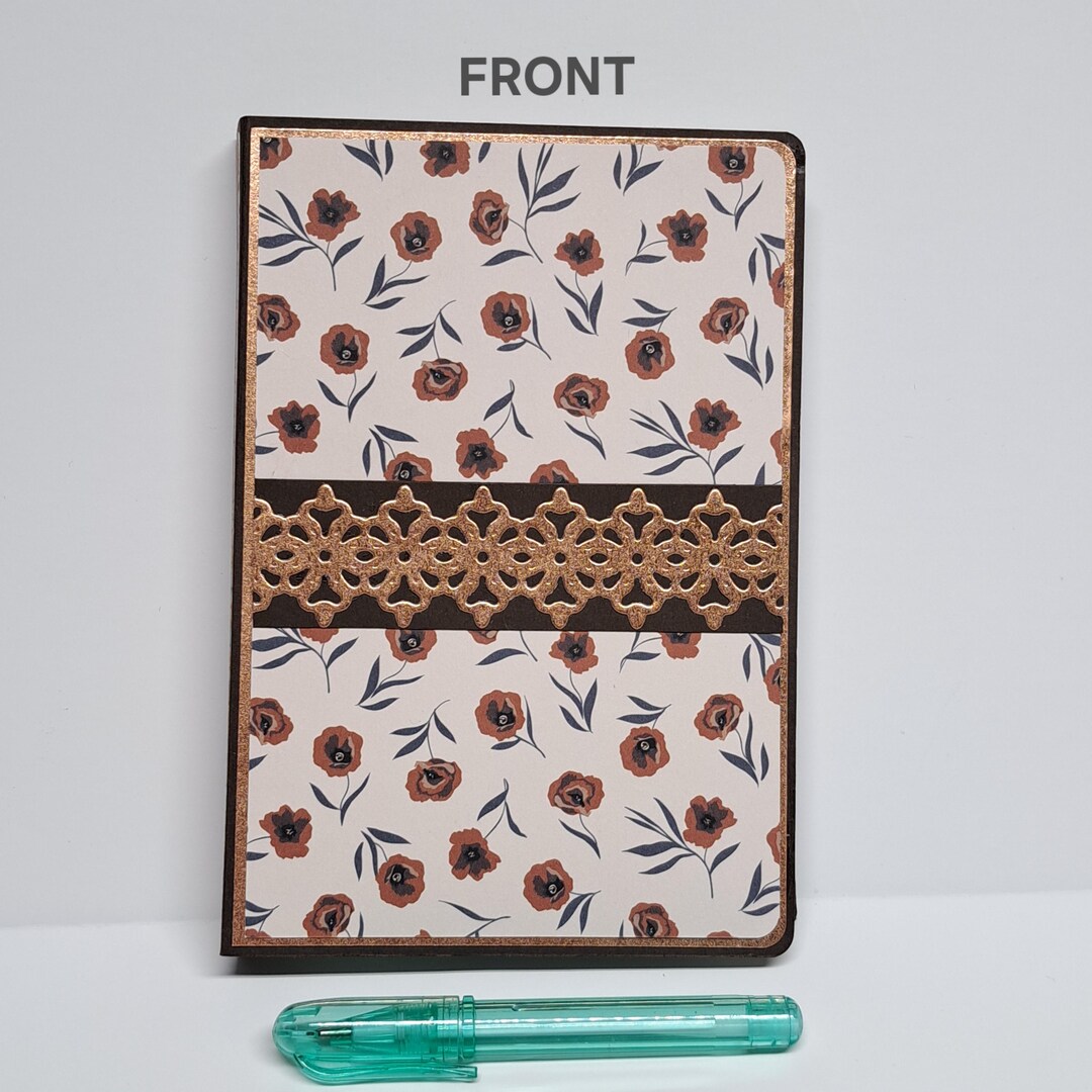 Handmade Paper Craft Brown Floral Elegant Sticky Note and Lined Notepad ...