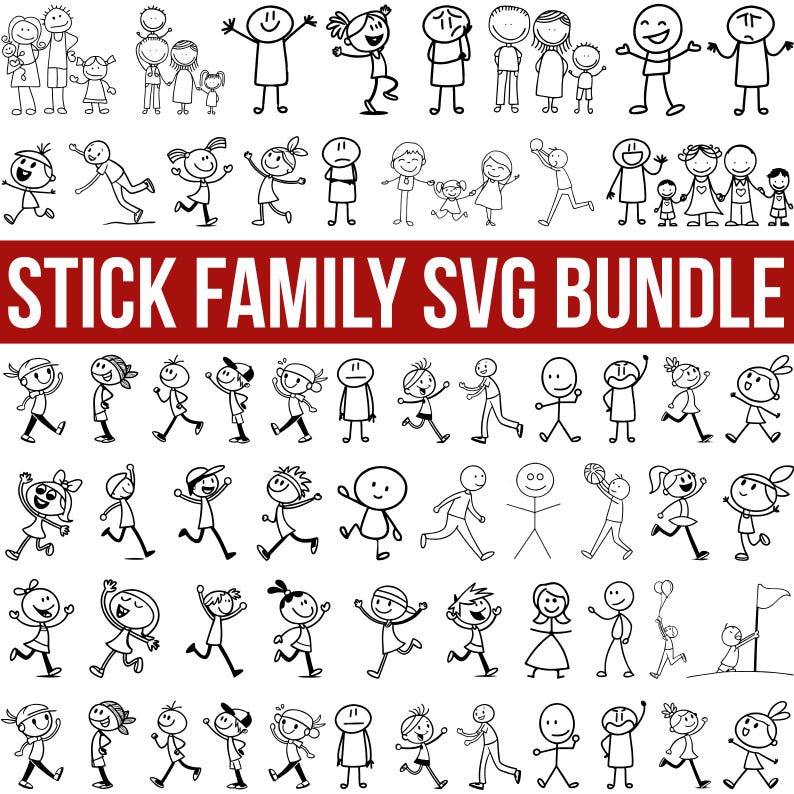 Stick Family Svg Bundle, Stick Figures Png, Family Sticker, Stick ...