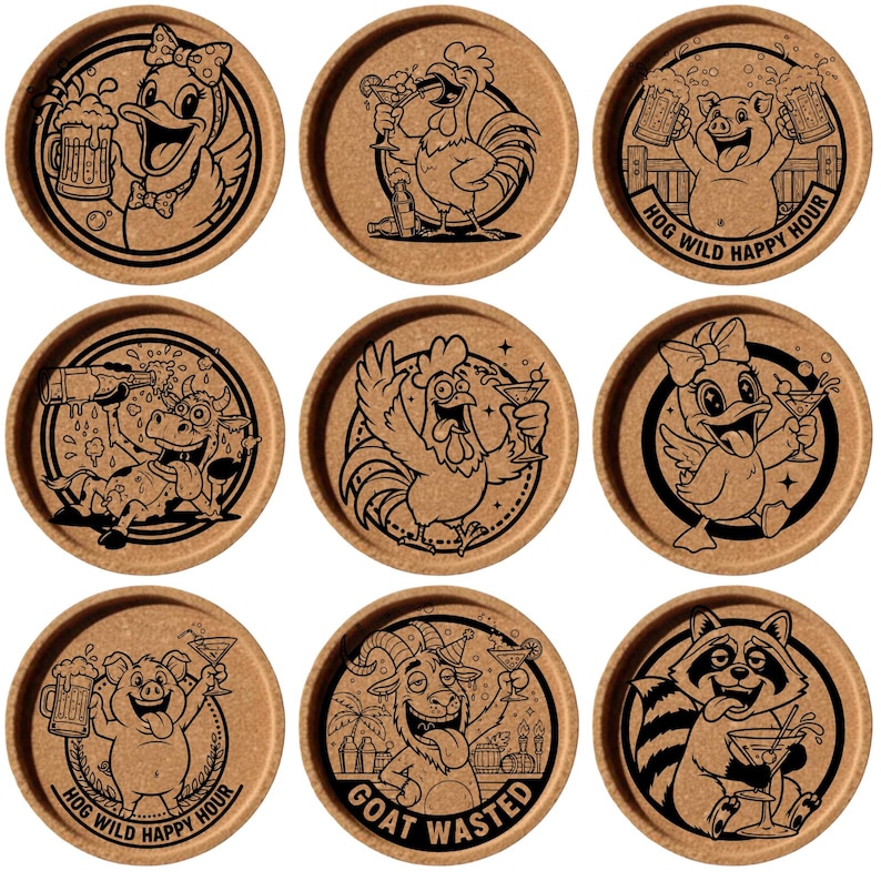 Funny Tipsy Farm Animal Coaster Svg Bundle, Drunk Cow Pig Horse Chicken ...