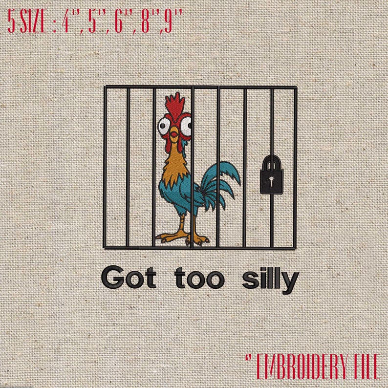 Funny Chicken Embroidery Design, Got Too Silly Farm Animal Stitch ...