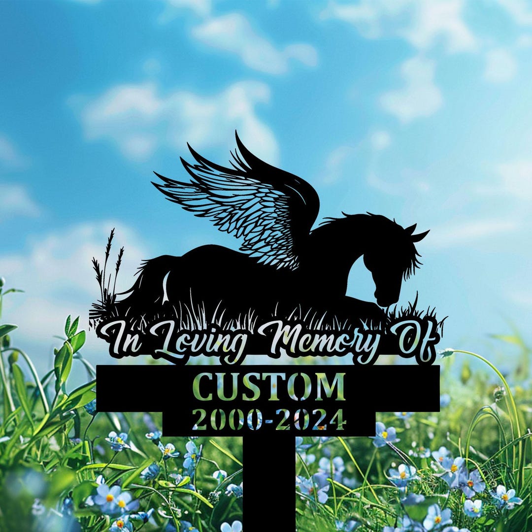 Personalized Pony Horse Grave Marker, Angel Pony Lying Down on Grass ...