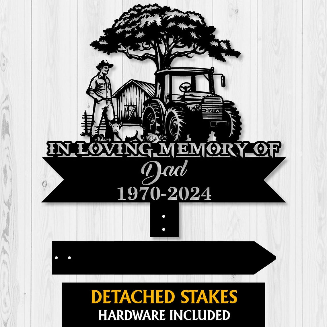 Custom Farmer Memorial Garden Stake With Tractor and Tree ...